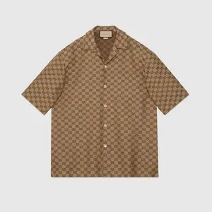 Gucci Gg Linen Blend Canvas Shirt - Brown