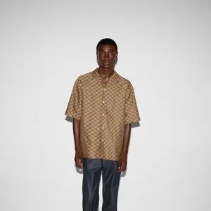 Gucci Gg Linen Blend Canvas Shirt - Brown