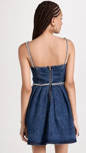 diamante detail denim mini dress Self Portrait Diamante Detail Denim Mini Dress