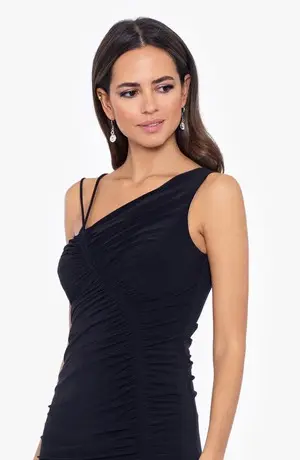 XSCAPE EVENINGS Ruched Asymmetric Neck Gown