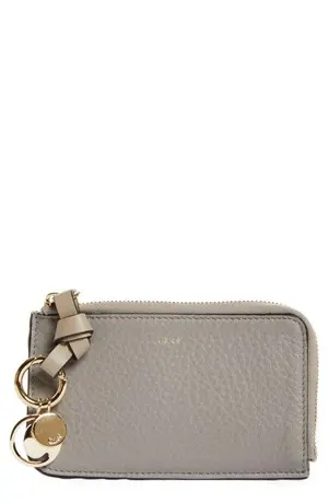 Chloé Alphabet Zip Leather Card Holder - Cashmere Grey 053