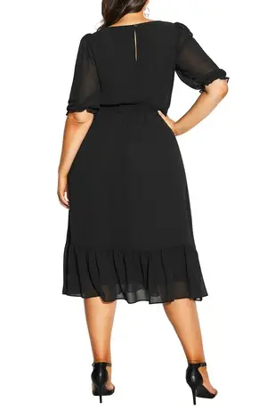 City Chic Evelyn Sheer Sleeve Midi Dress