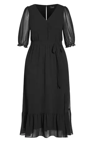 City Chic Evelyn Sheer Sleeve Midi Dress