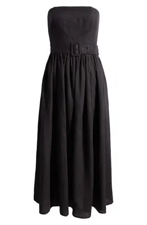 Other Stories Strapless Fit & Flare Belted Linen Dress In Black - 61% Off |  Editorialist