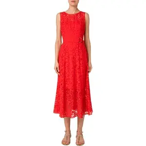 Akris Sleeveless Lace Organza Dress - Red