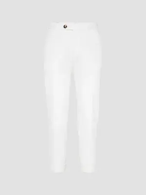 Brunello Cucinelli Gart-dyed Italian Fit Trousers In Twisted Cotton Gabardine - Snow