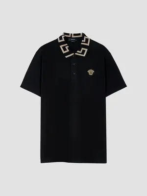 Versace Piquet Cotton Polo Shirt - Black