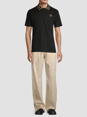 Versace Piquet Cotton Polo Shirt - Black