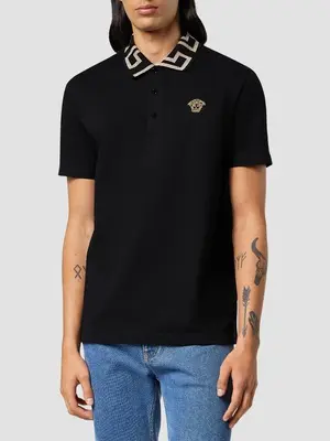 Versace Piquet Cotton Polo Shirt - Black