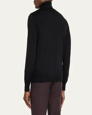 Zegna Cashmere-silk Turtleneck Sweater - Black Solid