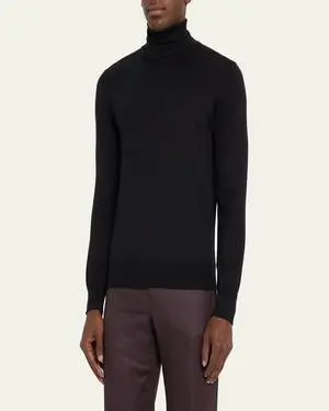 Zegna Cashmere-silk Turtleneck Sweater - Black Solid