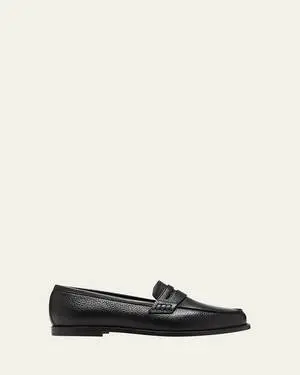 Manolo Blahnik Perrita Leather Penny Loafers - Black