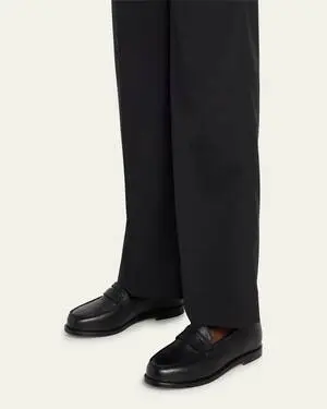 Manolo Blahnik Perrita Leather Penny Loafers - Black
