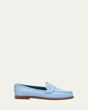 Manolo Blahnik Perrita Leather Penny Loafers - Blue