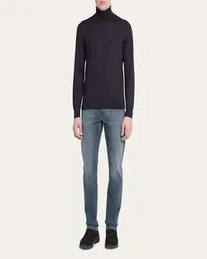 Zegna Cashseta Cashmere-silk Turtleneck Sweater - Navy Solid