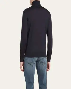 Zegna Cashseta Cashmere-silk Turtleneck Sweater - Navy Solid
