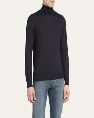 Zegna Cashseta Cashmere-silk Turtleneck Sweater - Navy Solid
