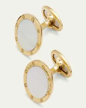 JAN LESLIE 18k Yellow Gold Round Gemstone Cufflinks - White