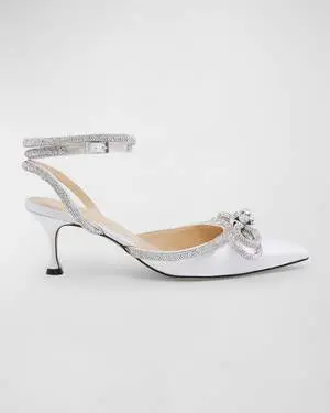 Mach & Mach Strass Bow Double Ankle-strap Kitten Pumps - White