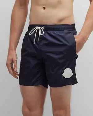 Moncler Men's Swim Shorts With Large Logo Patch - Navy