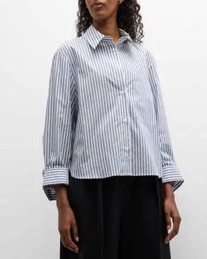 TWP Dude Striped Button-front Cotton Shirt Midnight / Ivory