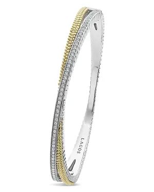 Lagos Sterling And 18k Yellow Gold Diamond Bangle Bracelet - Silver