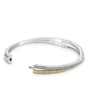 Lagos Sterling And 18k Yellow Gold Diamond Bangle Bracelet - Silver