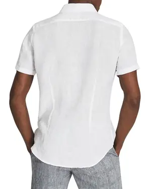 REISS Holiday Slim Fit Short Sleeve Linen Shirt - White