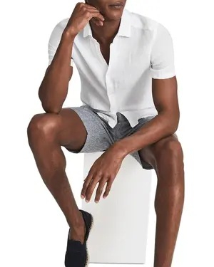 REISS Holiday Slim Fit Short Sleeve Linen Shirt - White