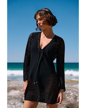 JETS Stretch Lace Kaftan Cover-up - Black