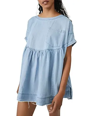 Free People Moon City Cotton Denim Babydoll Dress In Vintage Indigo - 64%  Off | Editorialist