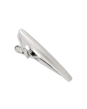 LINK UP Two Tone Rhodium Plated Short Tie Bar - Silver