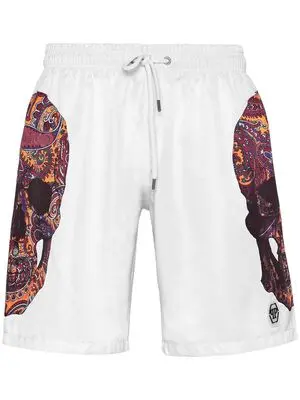 Philipp Plein Skull-print Drawstring Swim Shorts - White