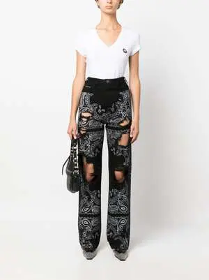 Philipp Plein Ripped Paisley-print Jeans