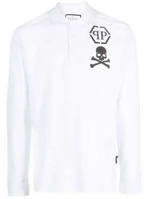 Philipp Plein Logo-print Long-sleeved Polo Shirt - White