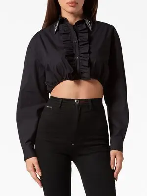 Philipp Plein Ruffled Cropped Shirt - Black