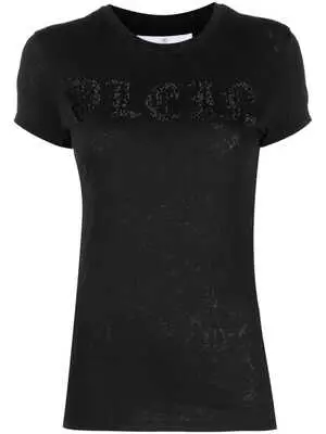 Philipp Plein Rhinestone-logo Snake-print T-shirt - Black