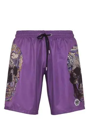 Philipp Plein Skull-print Drawstring Swim Shorts - Purple