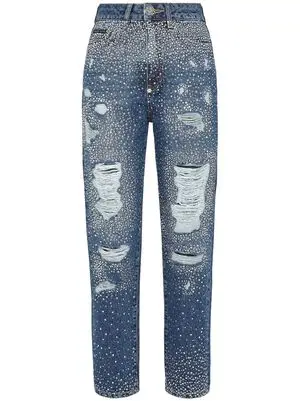 Philipp Plein Crystal-embellished Denim Trousers
