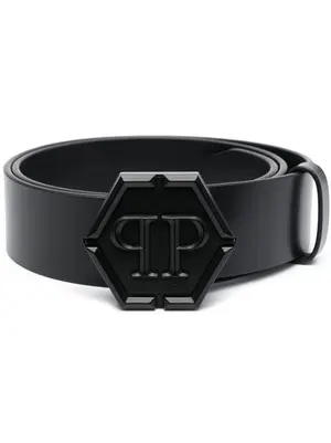 Philipp Plein Hexagon Leather Belt - Black