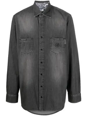 Philipp Plein Rhinestone Skull-print Denim Shirt