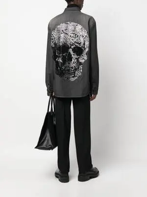 Philipp Plein Rhinestone Skull-print Denim Shirt