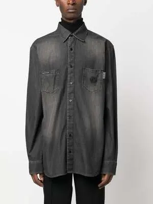 Philipp Plein Rhinestone Skull-print Denim Shirt