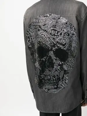 Philipp Plein Rhinestone Skull-print Denim Shirt