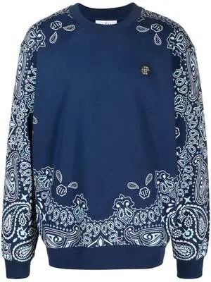 Philipp Plein Bandana-print Cotton Sweatshirt - Blue