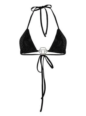 Philipp Plein Embellished-logo Bikini Top - Black