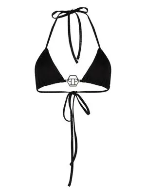 Philipp Plein Embellished-logo Bikini Top - Black