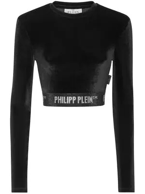 Philipp Plein Velvet Crop Top - Black