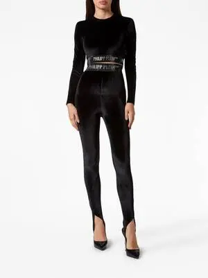 Philipp Plein Velvet Crop Top - Black