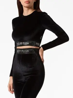Philipp Plein Velvet Crop Top - Black